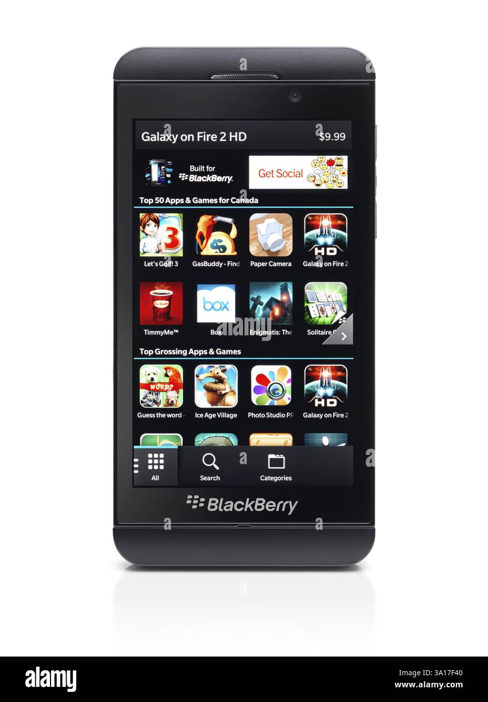 Blackberry Z10 smartphone with Blackberry World app store on its ...