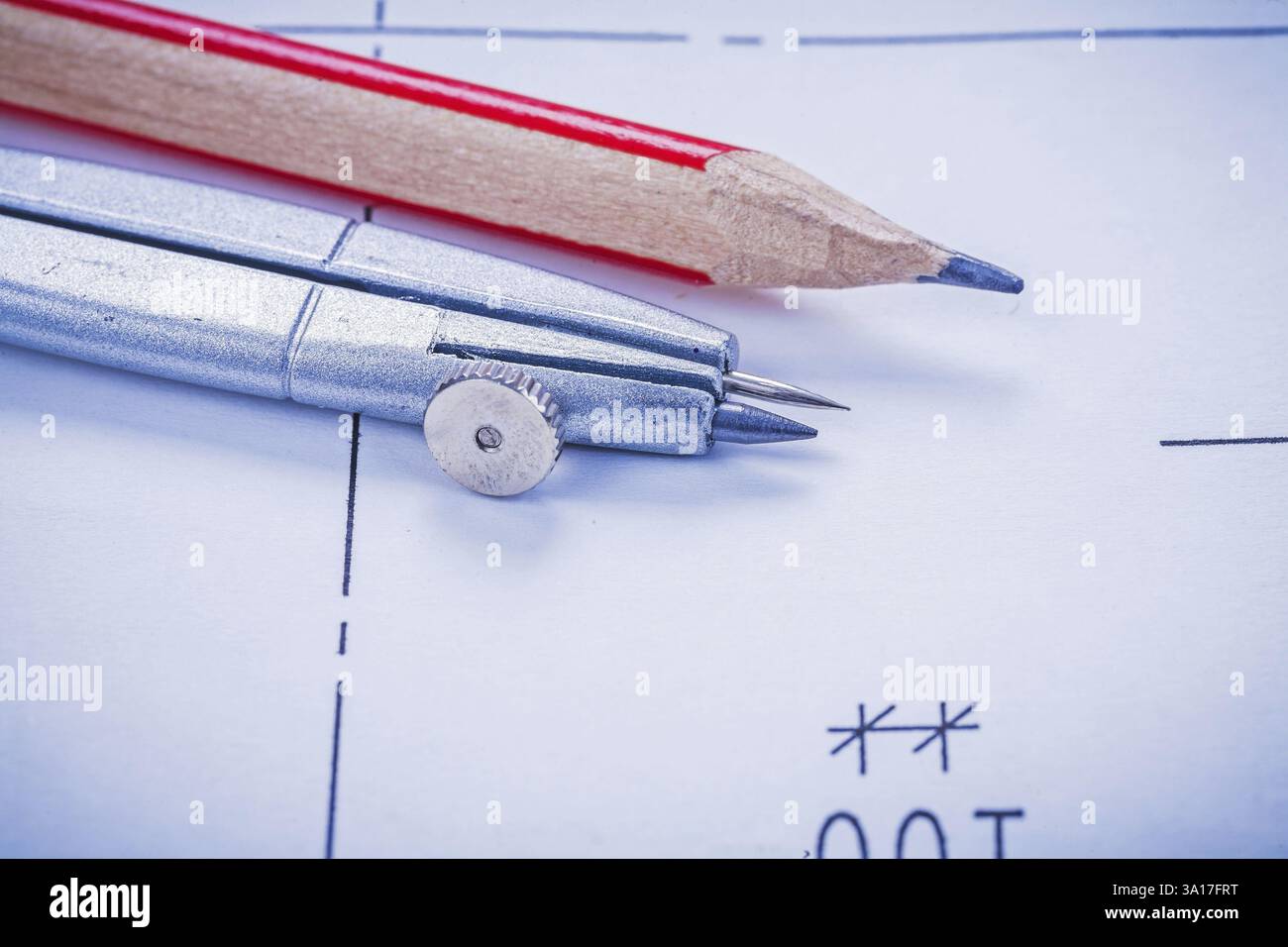 Compass and pencil close up view Stock Photo - Alamy