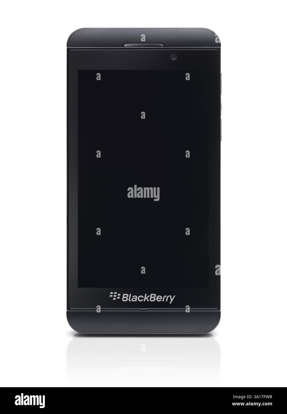 Blackberry Z10 smartphone with blank screen. Black phone isolated on ...
