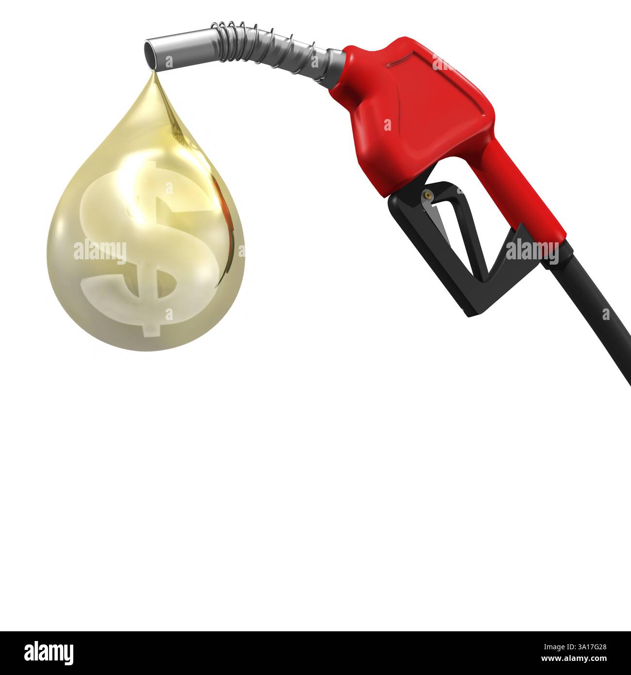 Gas station pump nozzle with a dollar symbol insed a drop of gasoline ...