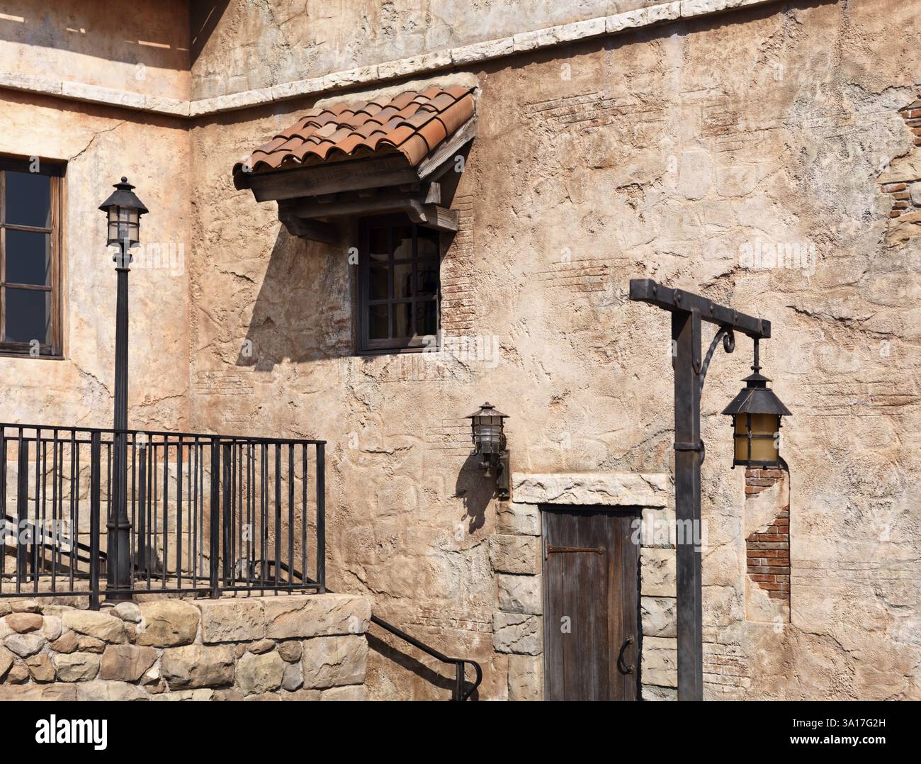 Old rustic house wall with windows architecture in Venetian style Stock ...