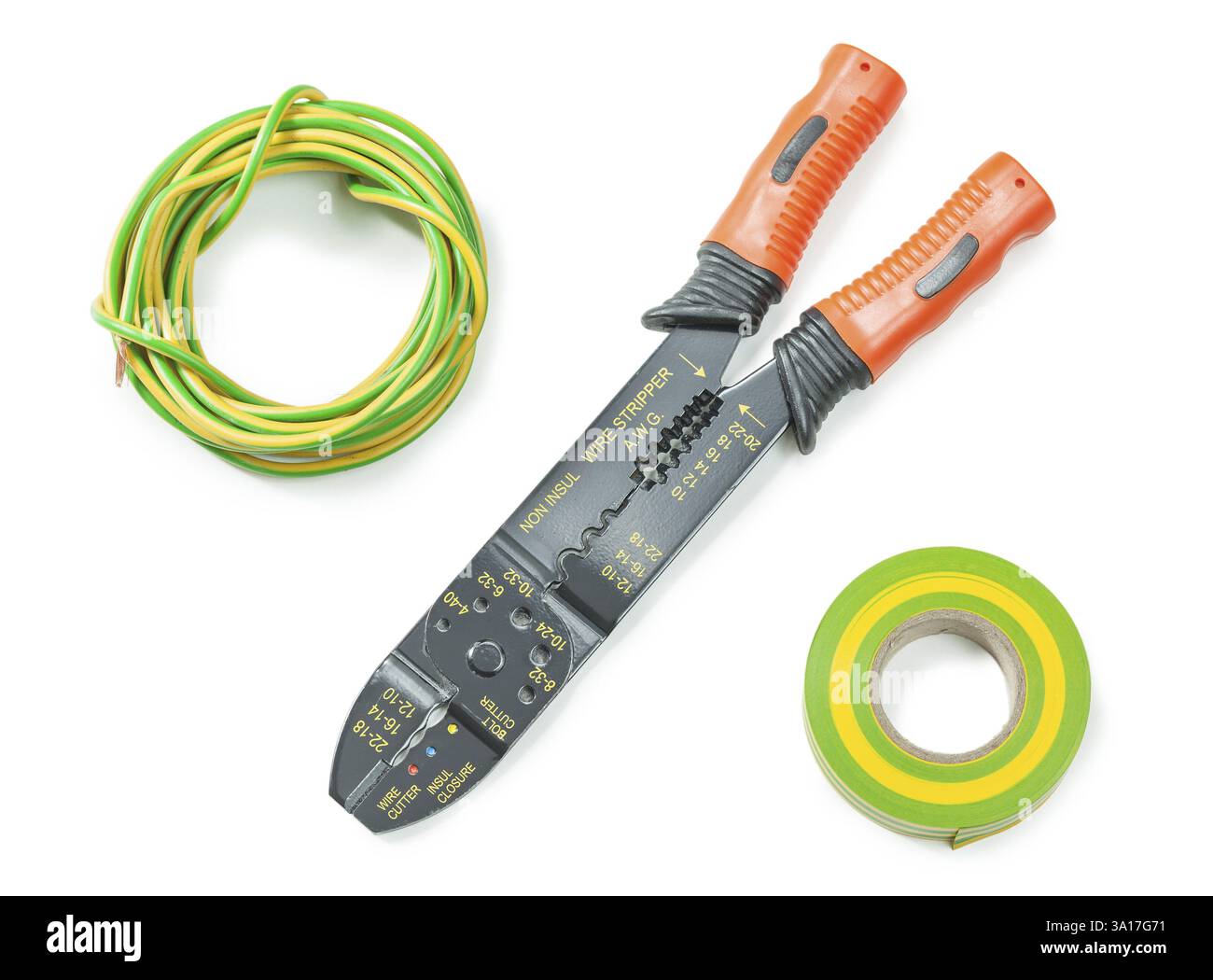 Electric tools insulate stripper bunch of wire and insaltion tape Stock ...