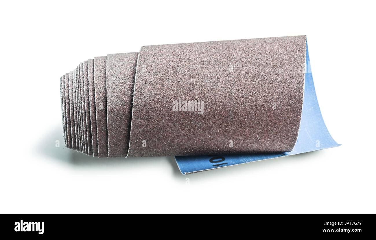 Roll of sand aper isolated on white background Stock Photo - Alamy