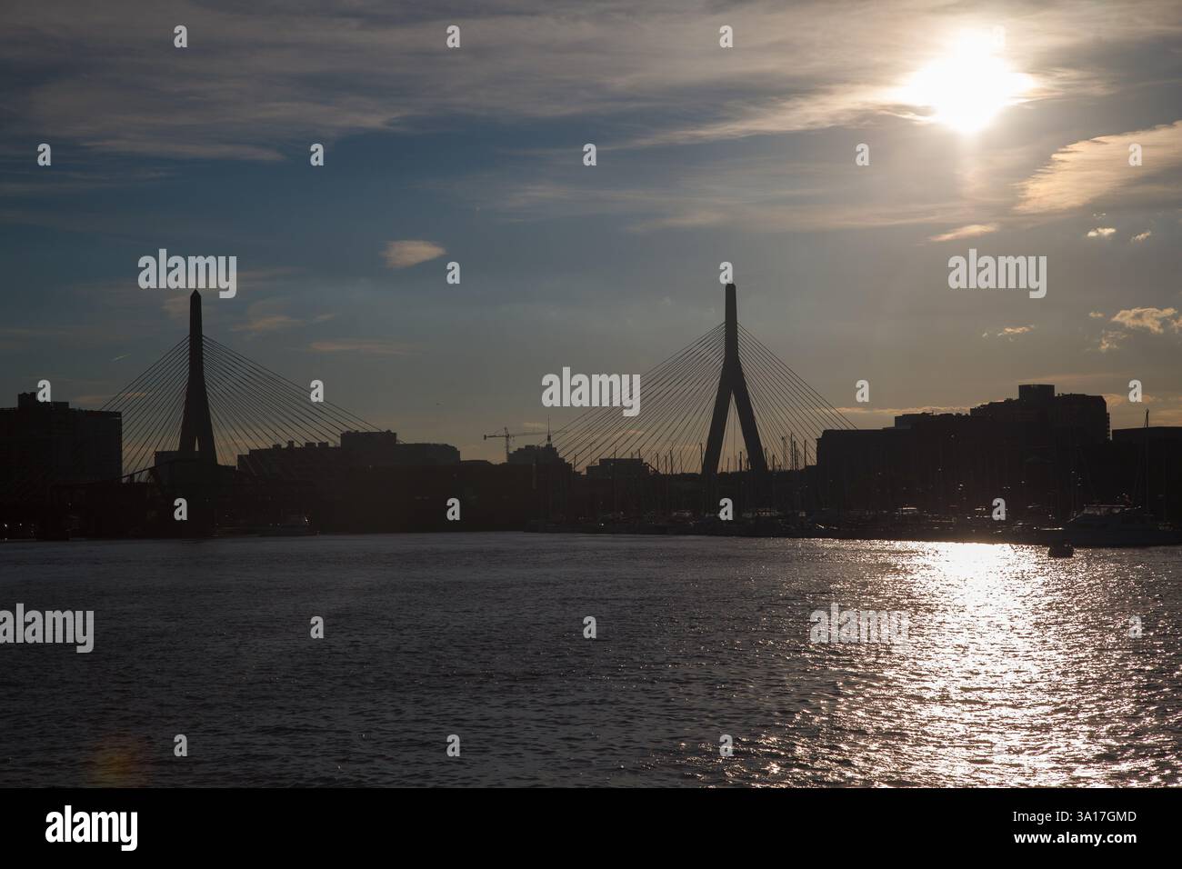The profile of Leonard P. Zakim Bunker Hill Memorial Bridge in Boston ...