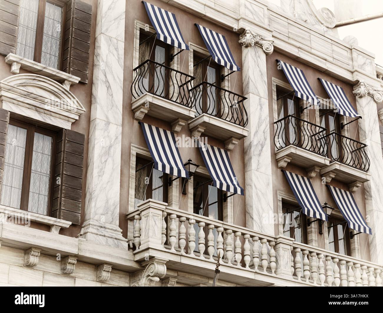 Windows with canopies of a house built in Venetian gothic architectural ...
