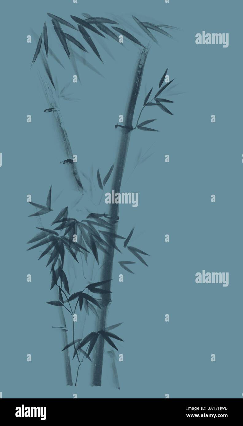 Three stalks of bamboo tree with leaves artistic oriental style ...