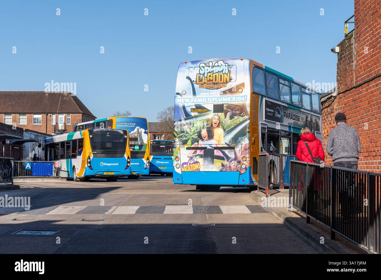 Winchester Bus Station with Stagecoach buses and people, Hampshire ...