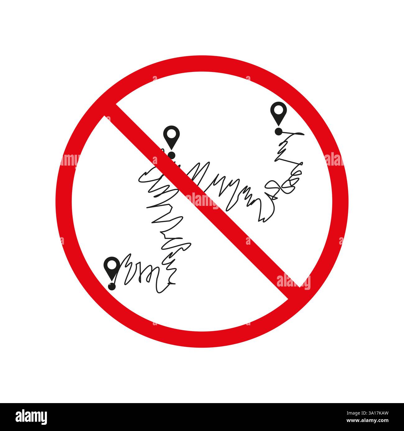 No wrong route icon. Location marker symbol. Crossed out sign. Vector ...