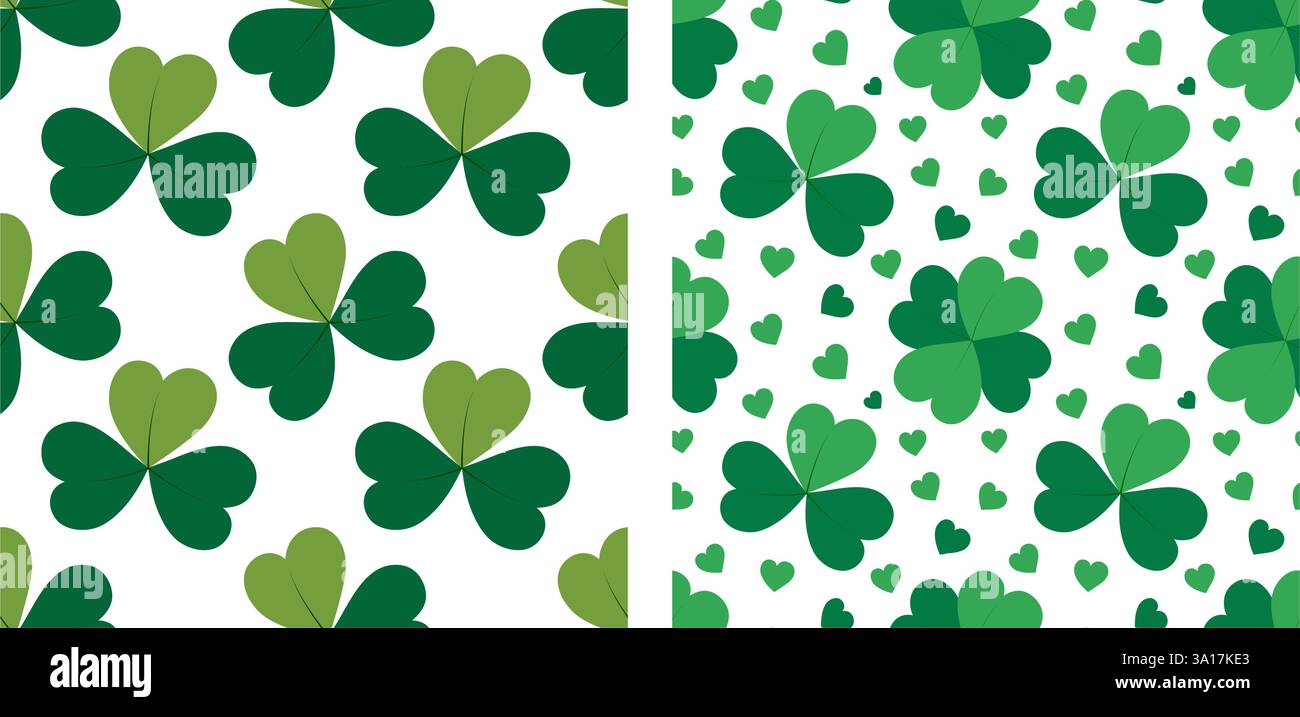 Clover leaves and decorative hearts Seamless Pattern Trefoil and ...