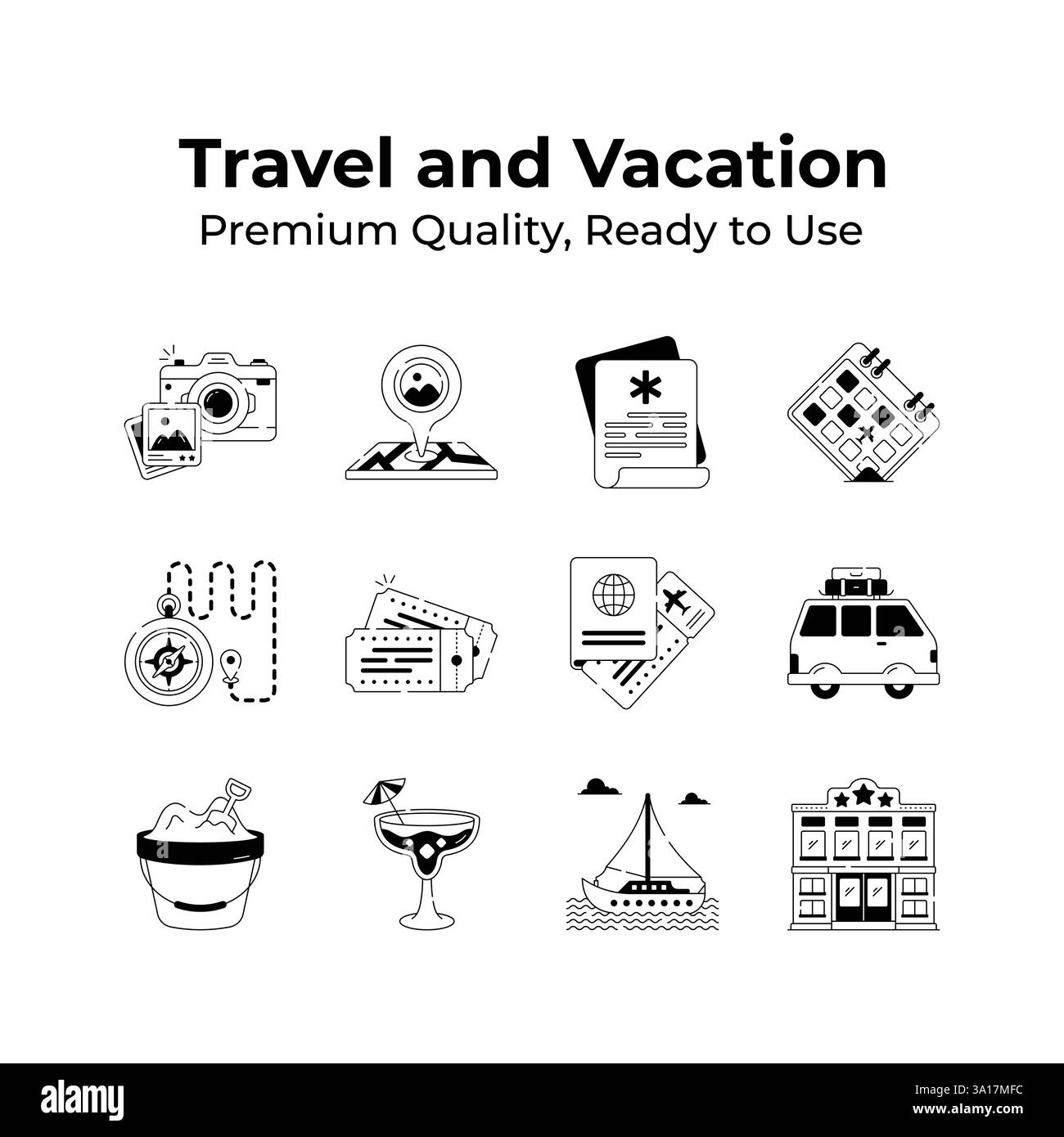Grab this amazing travel and vacation icons set in modern style Stock ...