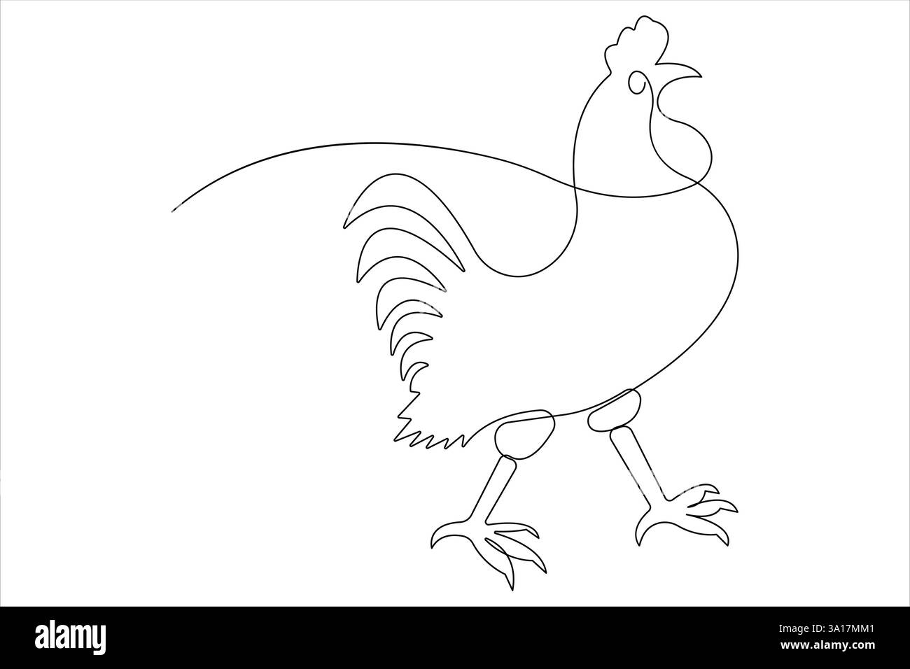 Continuous single line art drawing of rooster chicken pet animal farm ...