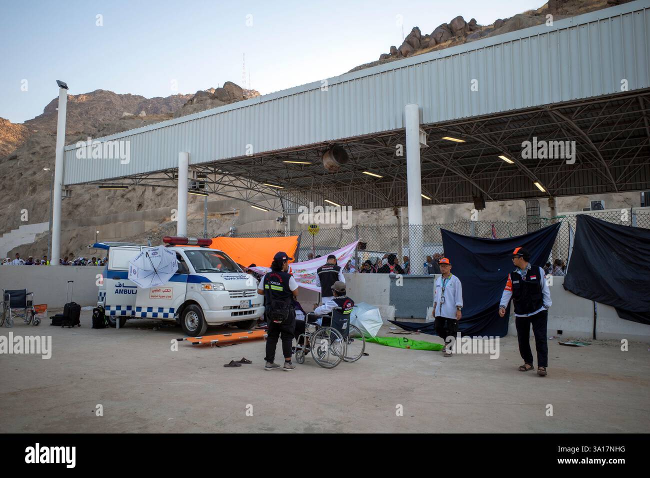 Mecca, Saudi Arabia - June 18, 2024: Petugas Haji Indonesia, Indonesian Hajj Officers and a ...