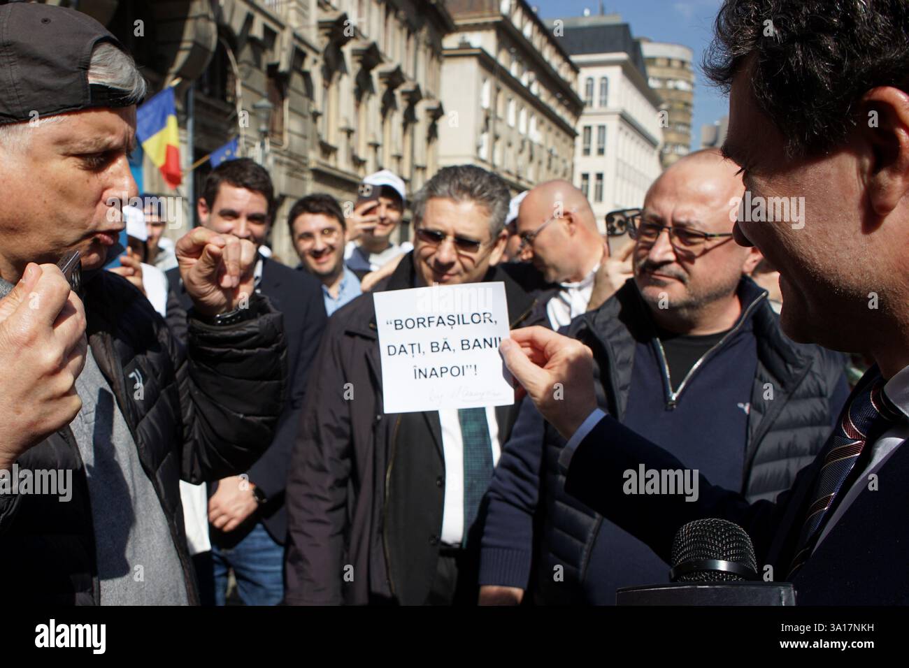 Bucharest, Romania. 7th Mar, 2025: Protester Marian Morosanu (L ...