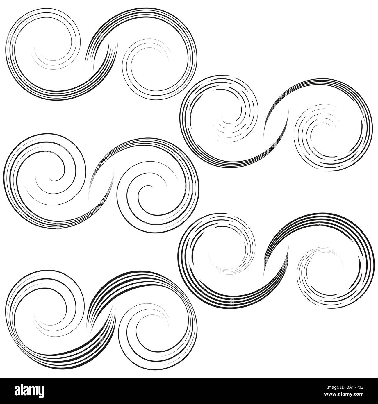 Abstract spirals set. Dynamic vector shapes. Black artistic curves ...