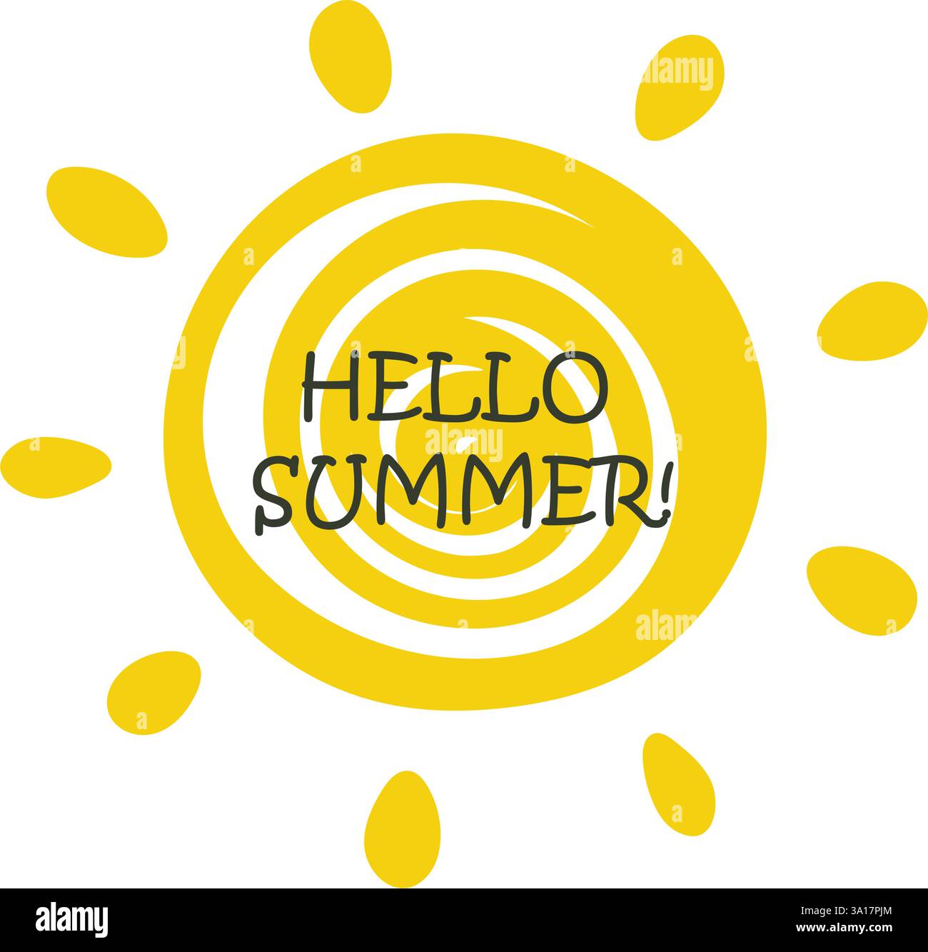 Hello summer simple poster vector graphic. Cute hand drawn image sun ...