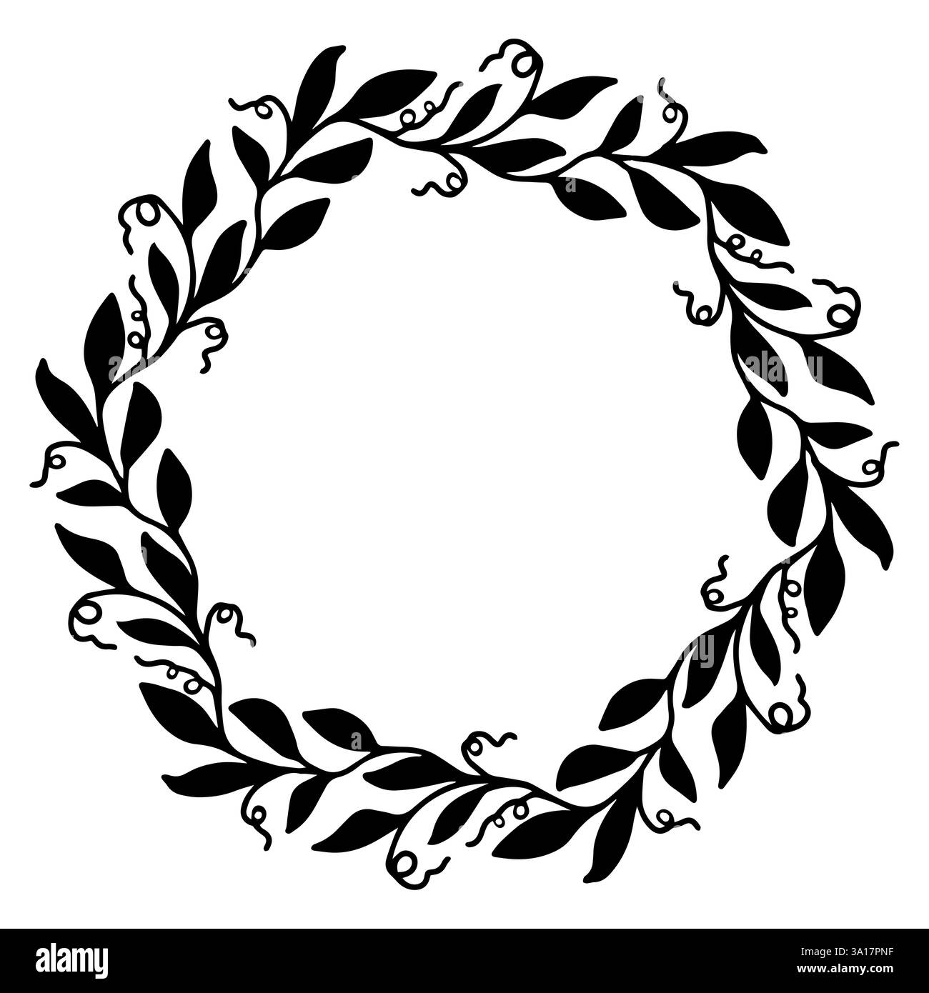 Floral vine silhouette leaves wreath, hand drawn greenery elements ...