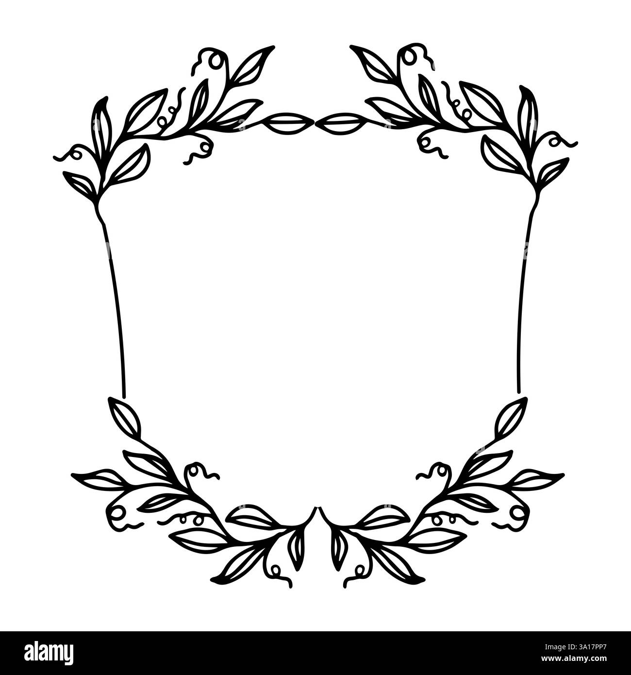 Floral vine leaves crest wreath, hand drawn greenery elements Stock ...