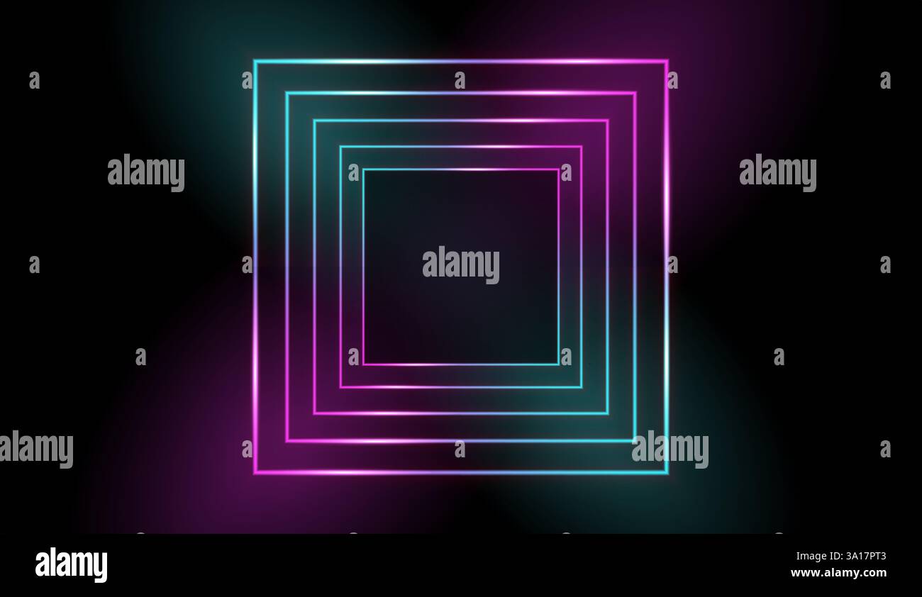 LED tunnel in perspective. Square neon frame. 3D illustration isolated ...