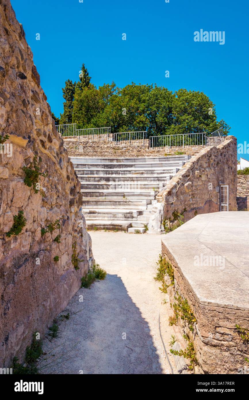 Ancient amphitheater, Roman Odeon on the Kos island, Greece Stock Photo ...