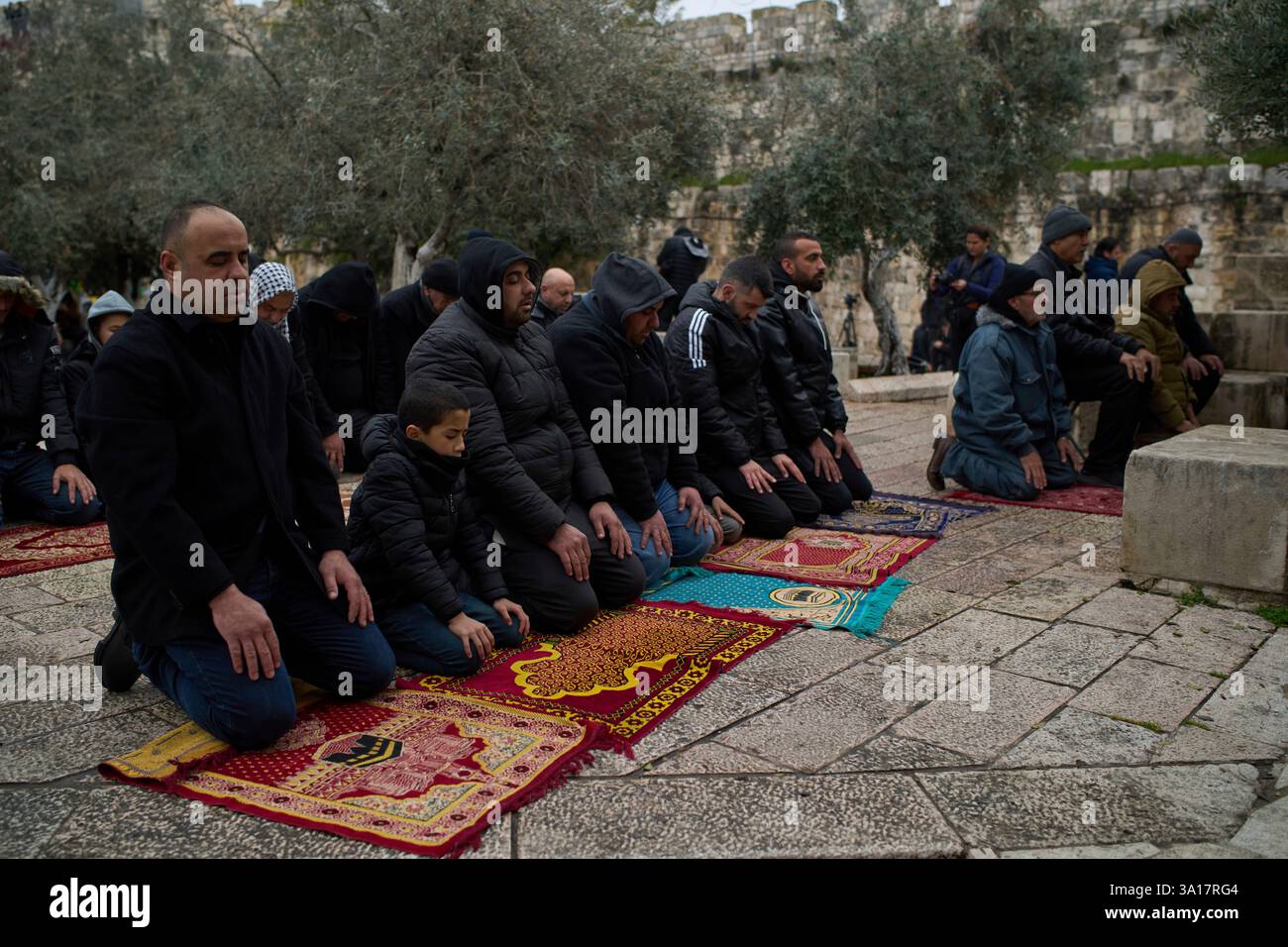 Muslims pray outside of the Al-Aqsa Mosque compound for the third ...