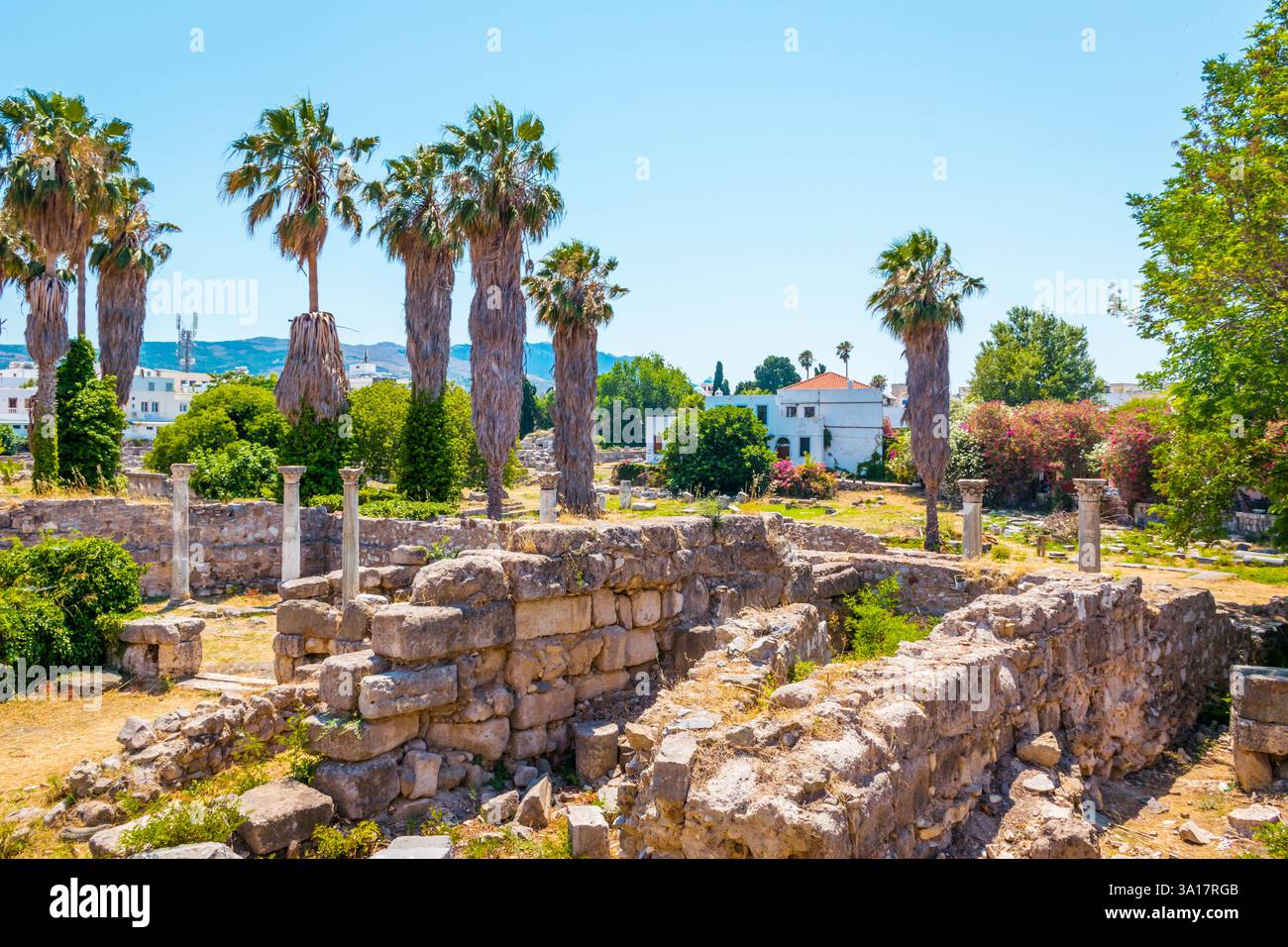 View of ruins of Ancient Agora in Kos town, Kos Island, Greece Stock ...