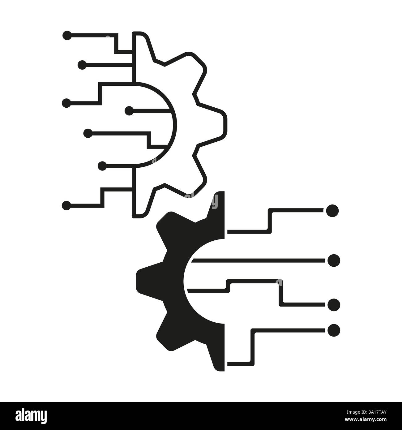 Digital gear icon. Technology circuit symbol. Modern black cogwheel ...