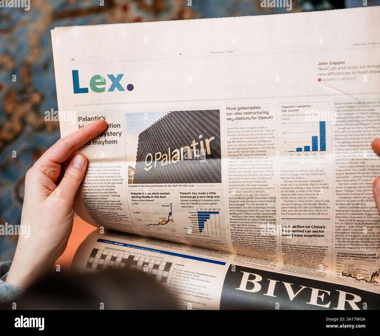 Paris, France - Feb 19, 2025: A person's hands hold the Financial Times ...