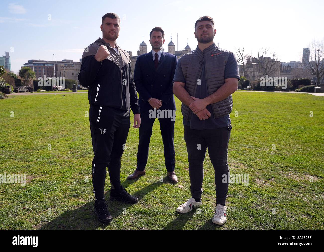 Promoter Eddie Hearn, Johnny Fisher and Dave Allen pose for a picture ...