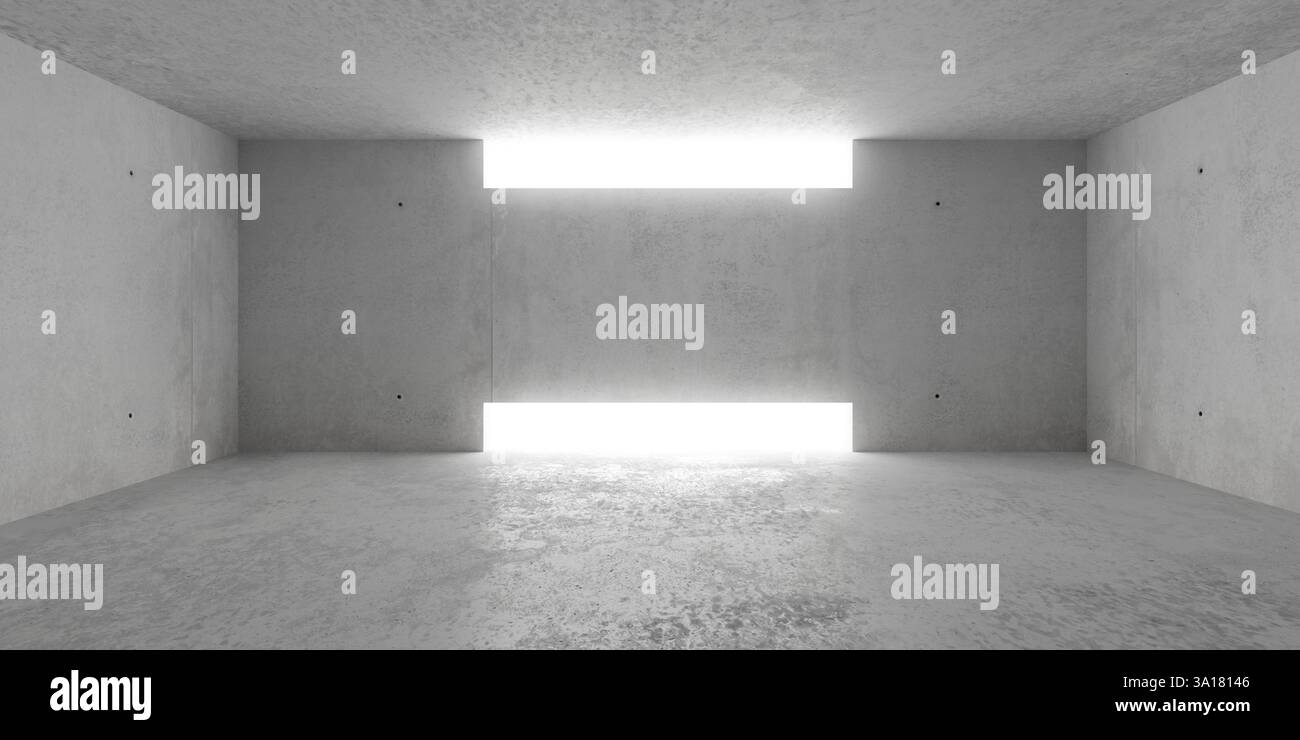 Abstract empty, modern concrete room with slim openings top and bottom ...
