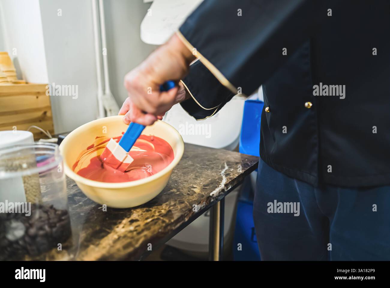 Ice cream production process - inside of an hand-made ice cream parlor ...