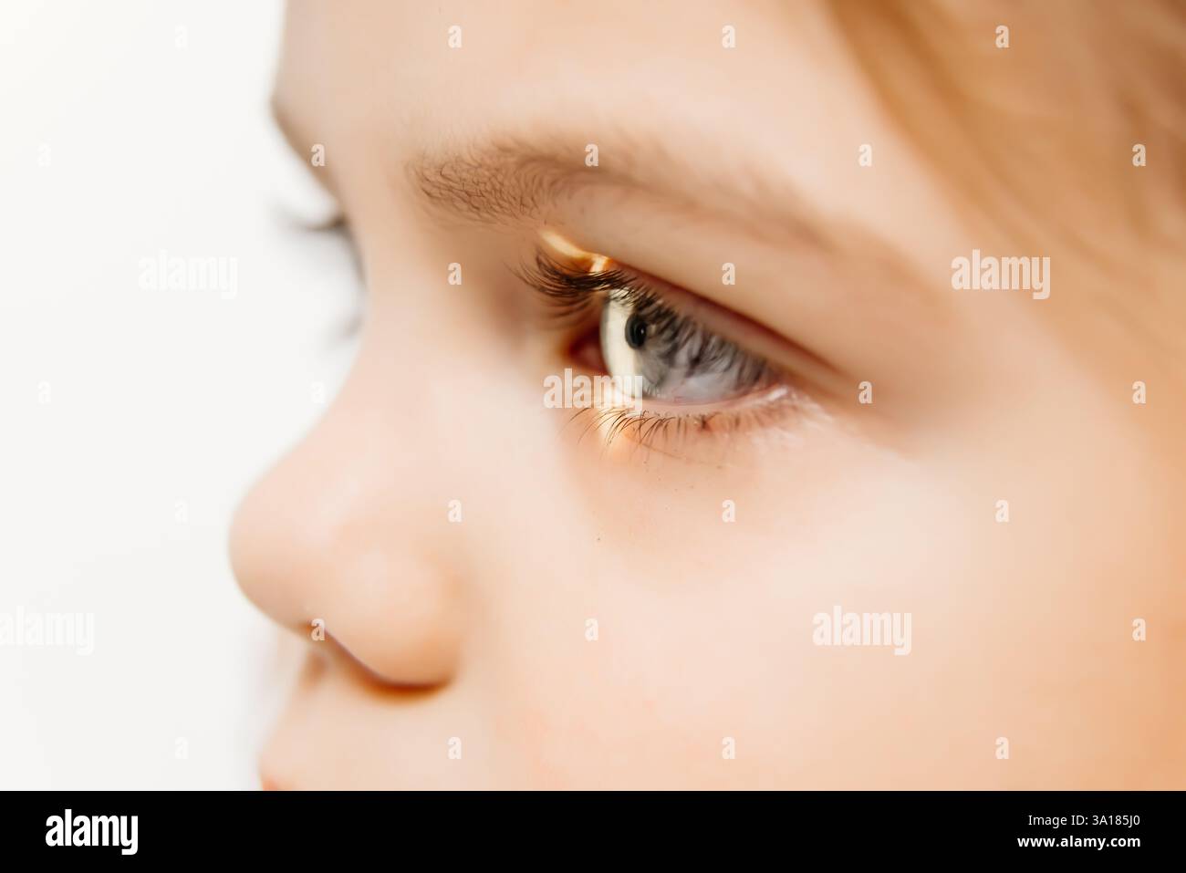 Examination of the child using a slit lamp. Microscope and focused ...