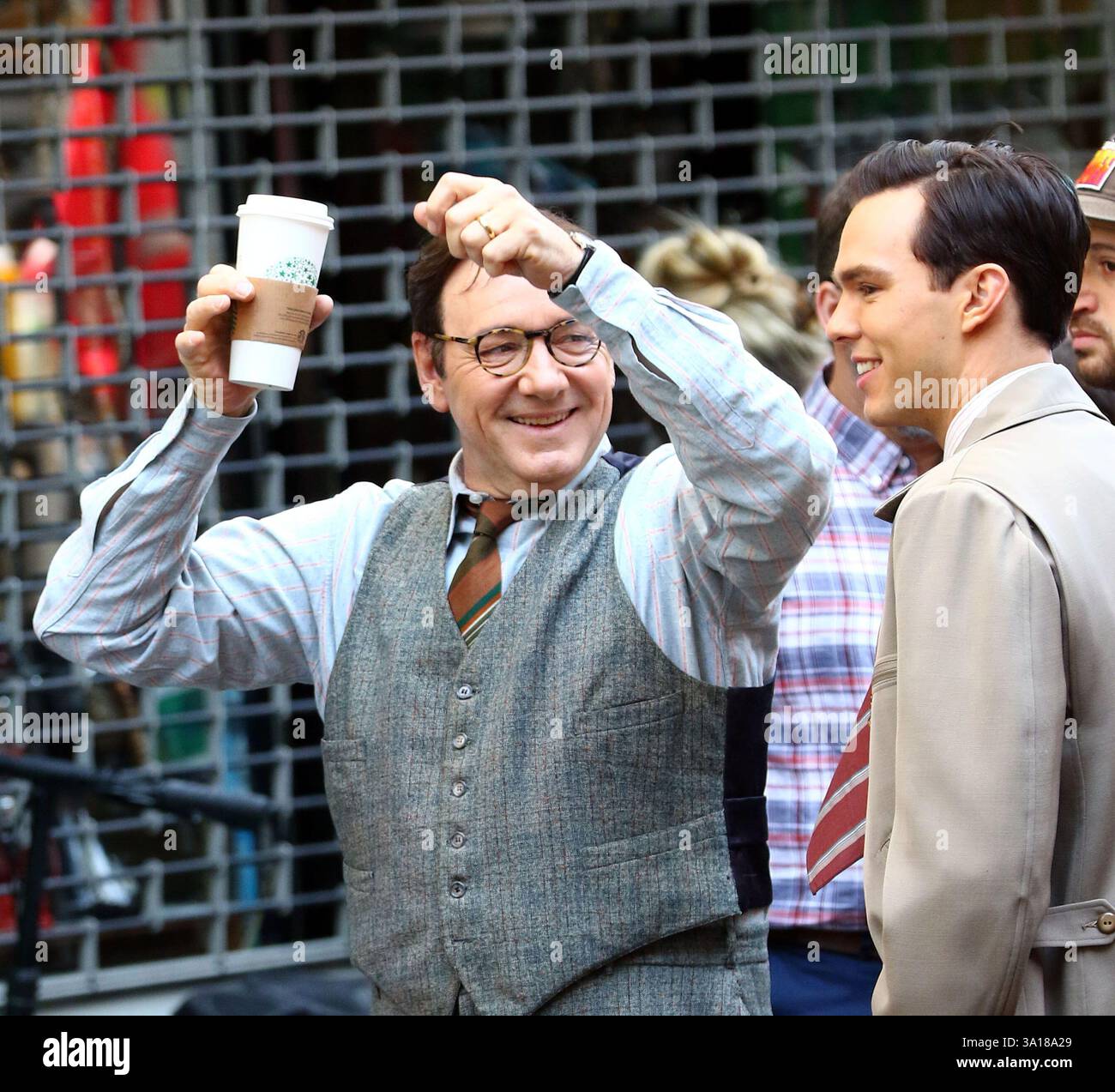 Actors Kevin Spacey (L) and Nicholas Hoult on the set of the new movie ...