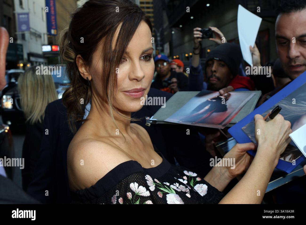 Actress Kate Beckinsale arriving to the Stephen Colbert show in New ...
