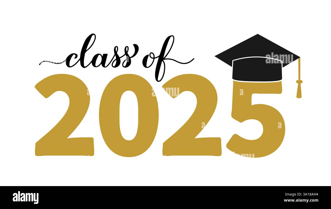 Class of 2025 lettering with graduation hat isolated on white ...