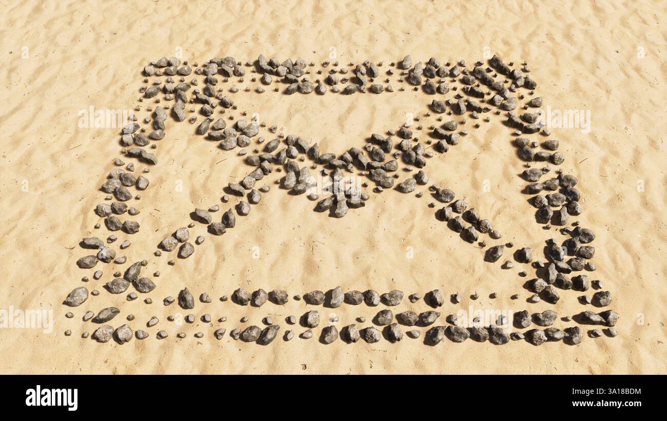 Concept conceptual stones on beach sand handmade symbol shape, golden ...