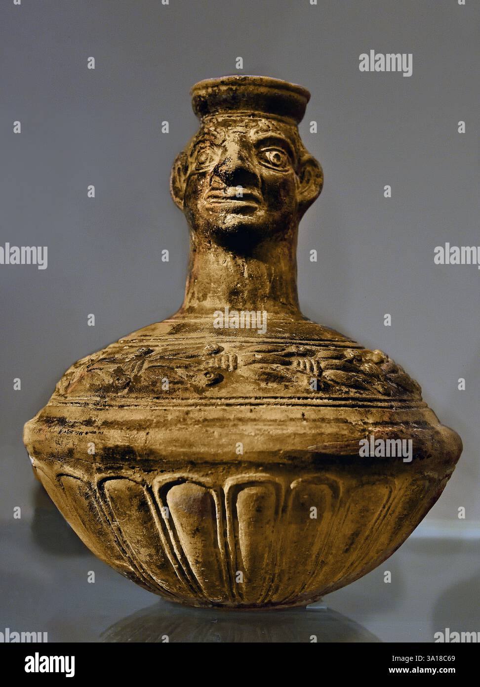 Lagynos (wide-bodied wine-jug) Decorated with a Grotesque Male Head 150 ...