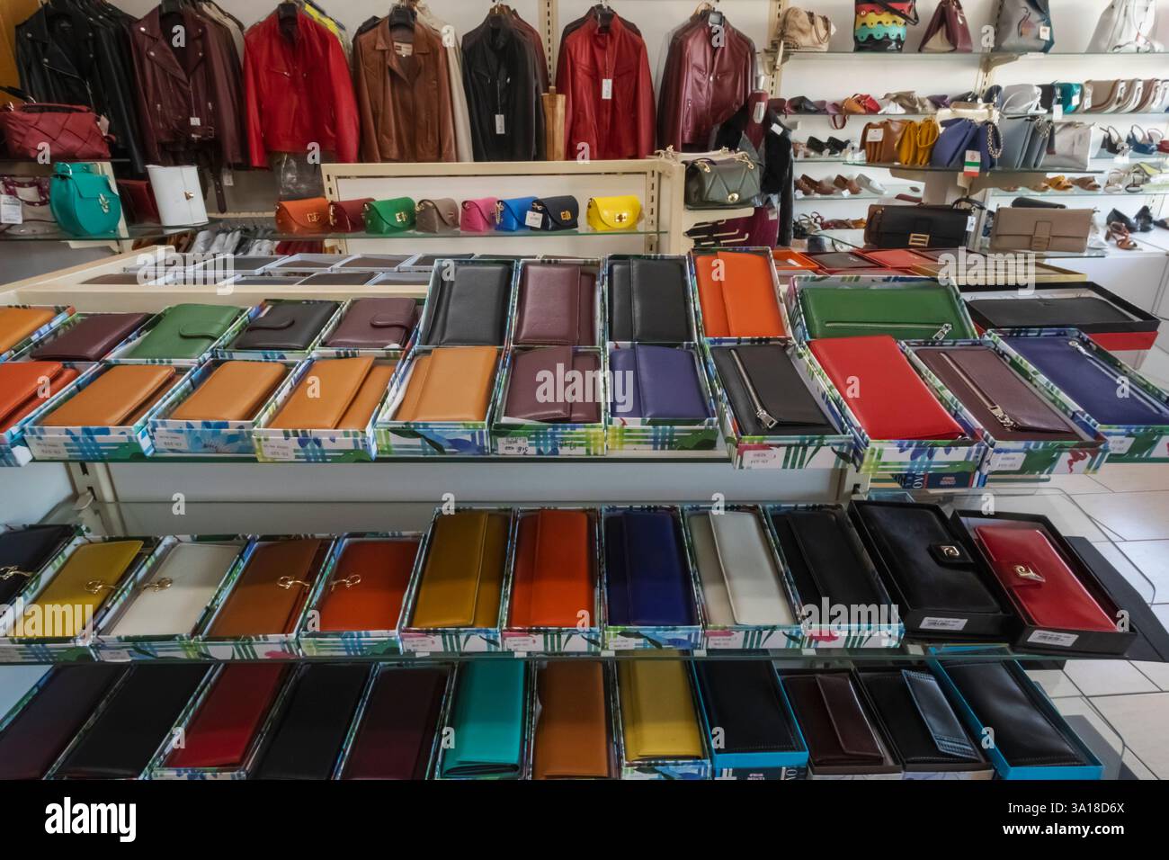 Cyprus, Paphos, Interior View of Leatherware Shop Stock Photo - Alamy