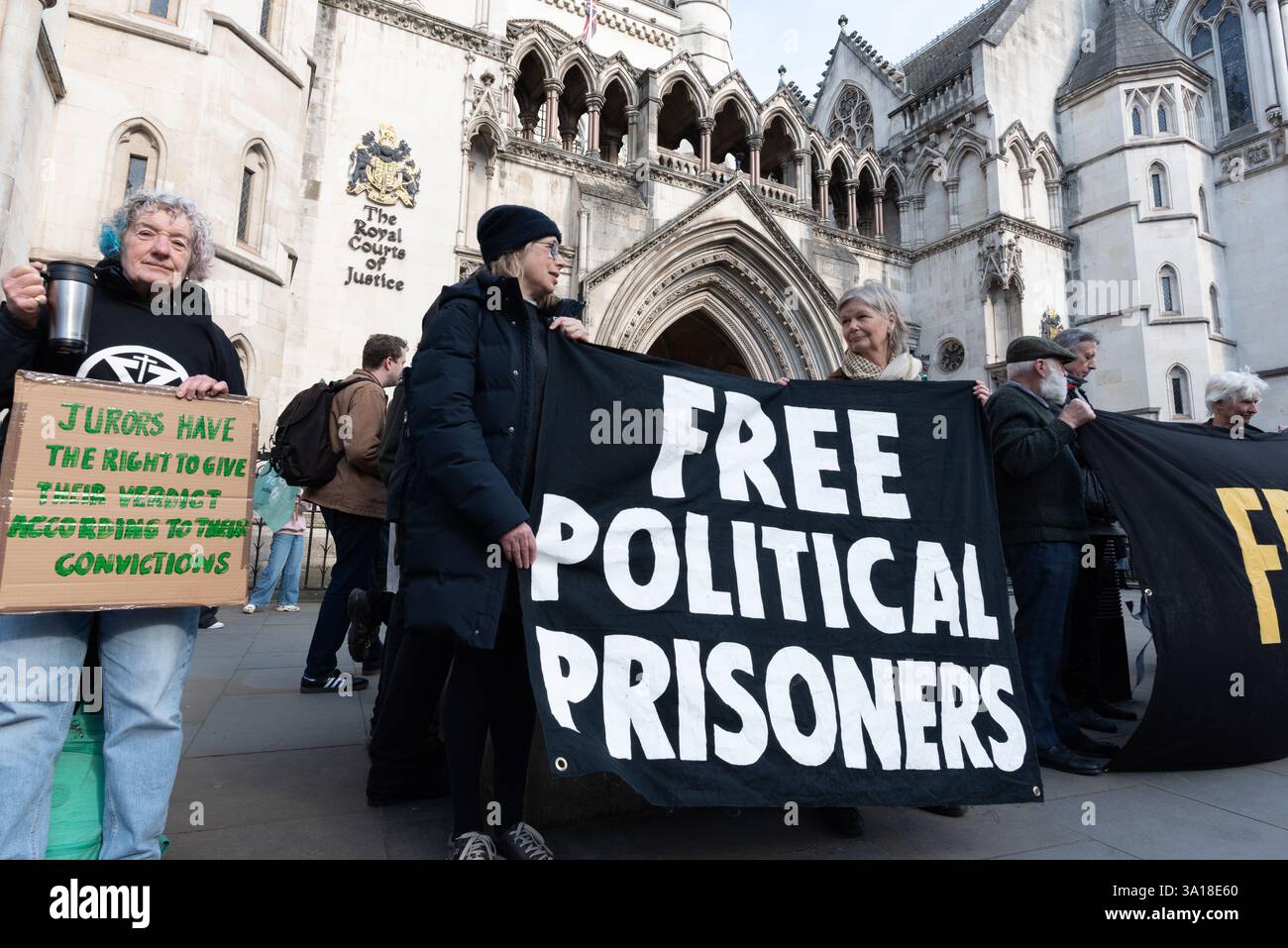 London, UK. 7 March, 2025. Supporters of 16 climate activists given ...