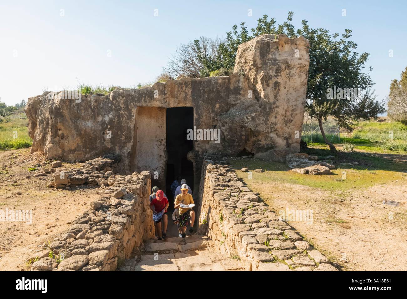 Cyprus, Paphos, Tombs of the Kings, Children Exiting Chamber Tomb Stock ...