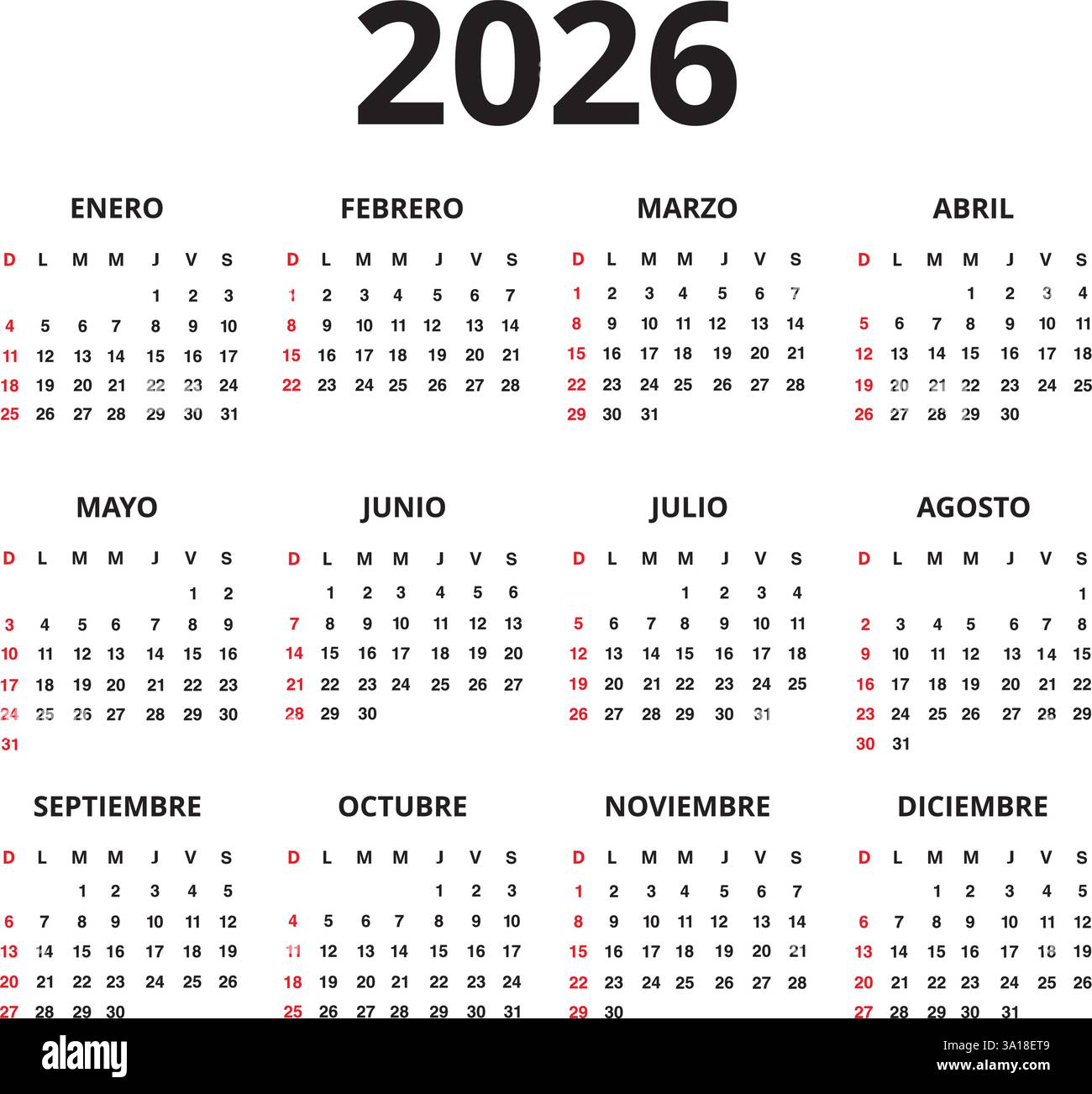 One sheet 2025 spanish language calendar isolated on a white background ...