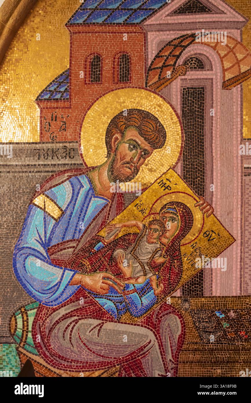 Cyprus, Paphos, Troodos Mountains, Kykkos Monastery, Mosaics depicting ...