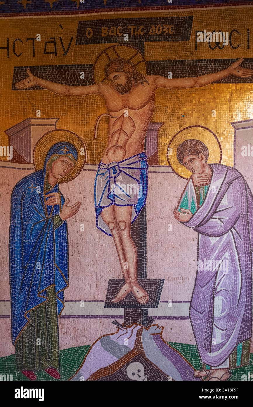 Cyprus, Paphos, Troodos Mountains, Kykkos Monastry, Mosaics depicting ...