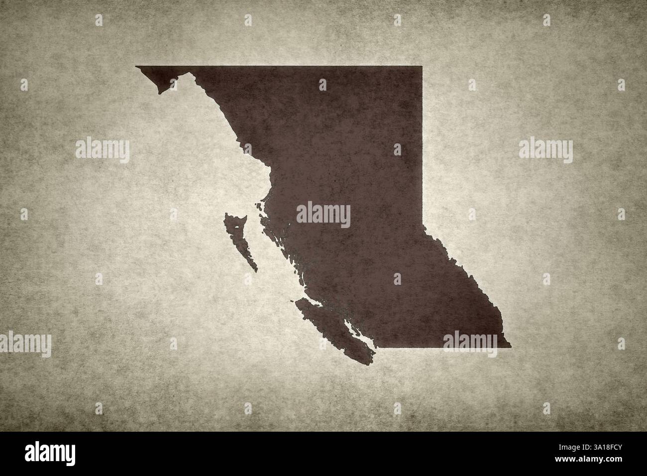 Grunge map of the province of British Columbia (Canada) printed on an ...