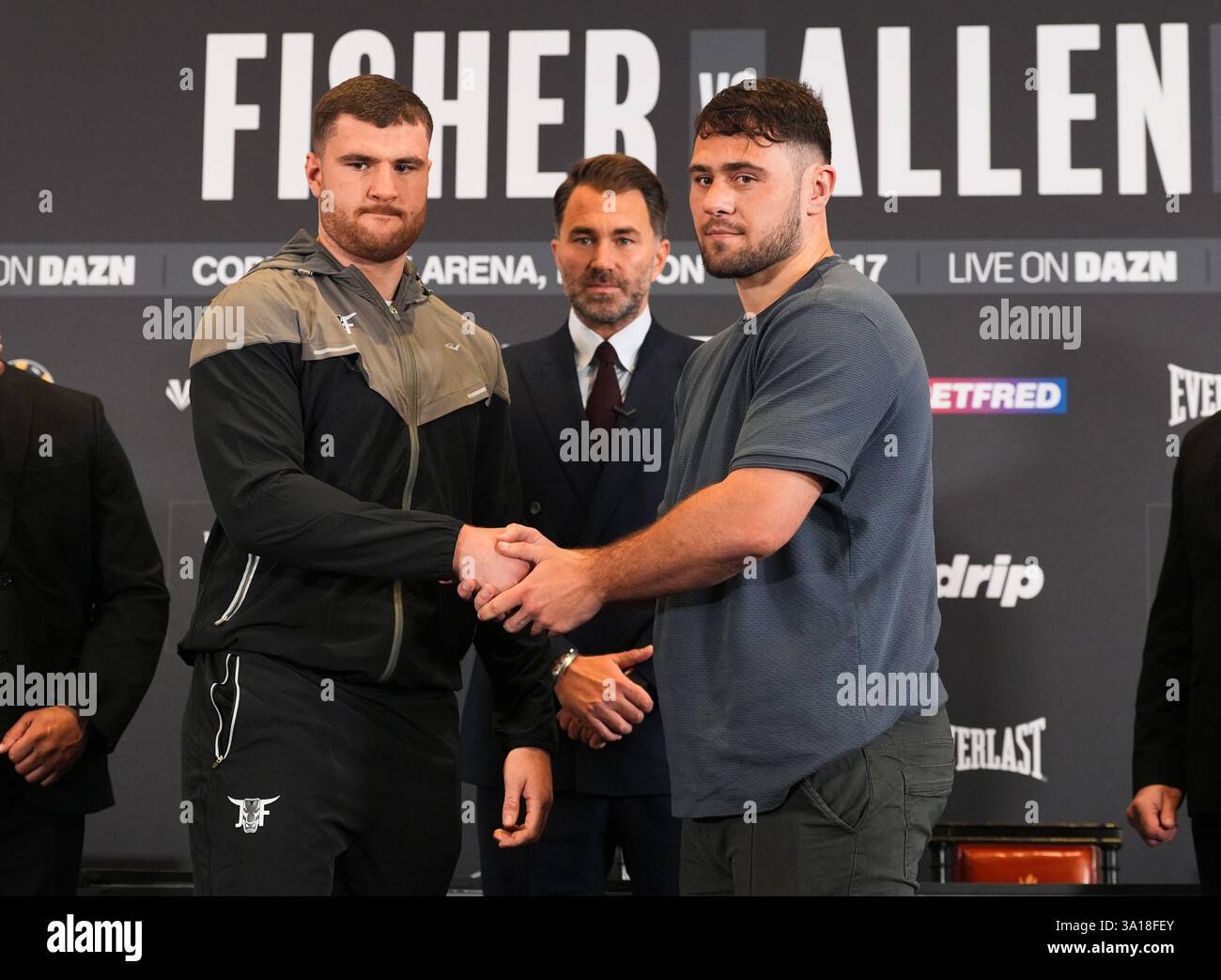 Johnny Fisher, promoter Eddie Hearn and Dave Allen during a press ...