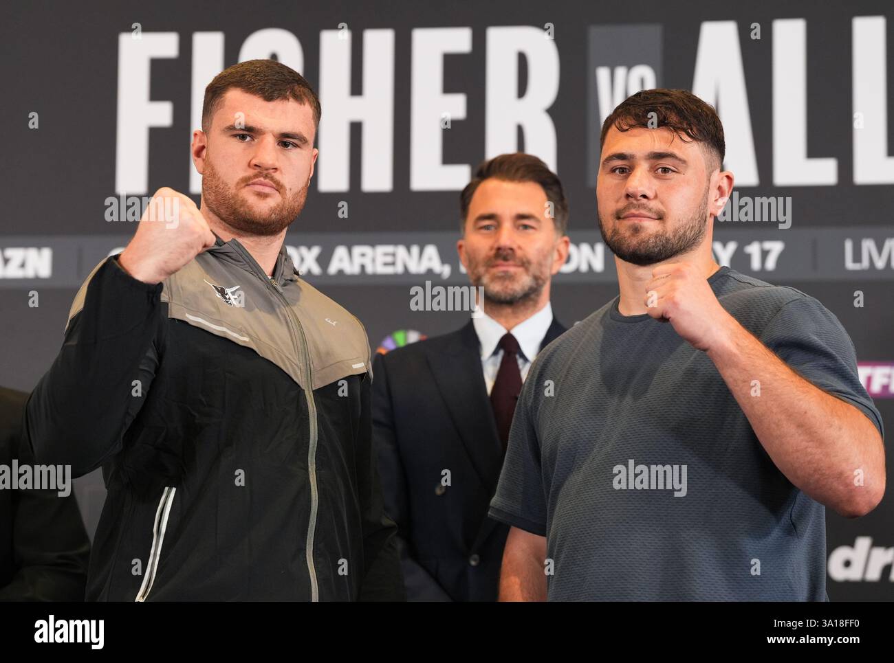Johnny Fisher, promoter Eddie Hearn and Dave Allen during a press ...