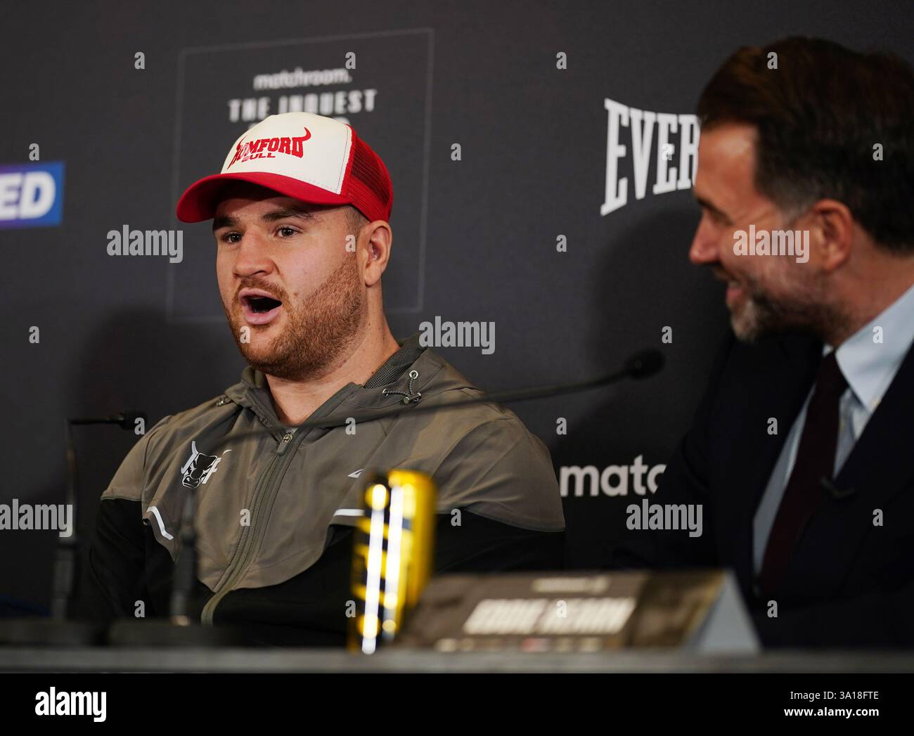 Johnny Fisher and promoter Eddie Hearn during a press conference at ...