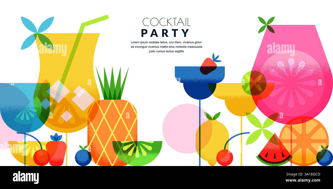 Cocktails party horizontal banner, poster, flyer template. Vector flat ...