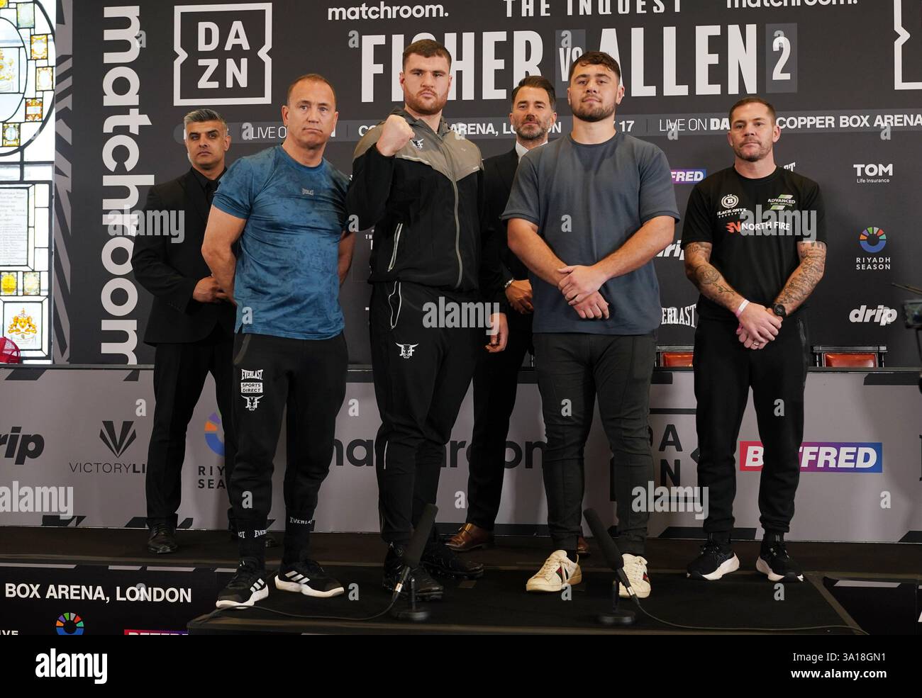 Johnny Fisher, promoter Eddie Hearn and Dave Allen with trainers Mark ...