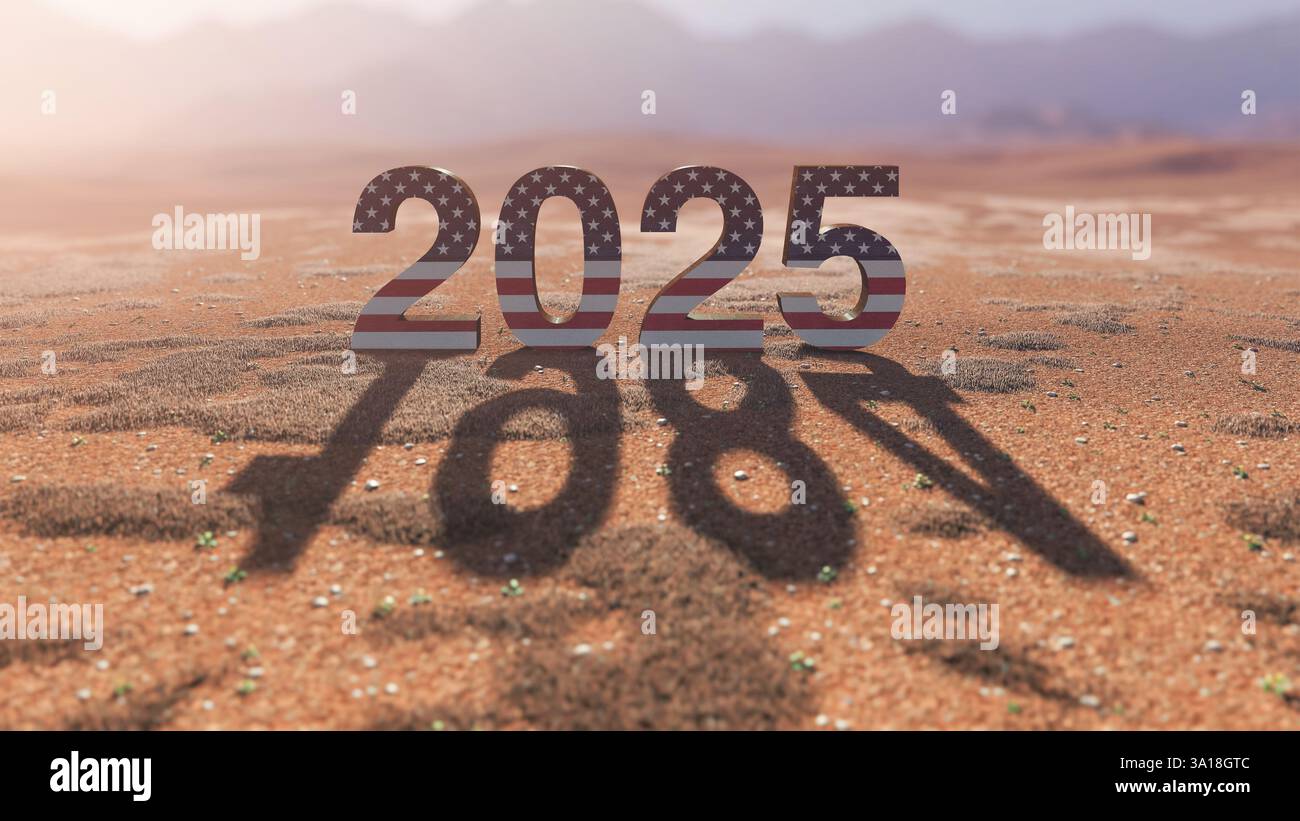 llustration of year digits 2025 with us flag texture and a falling ...
