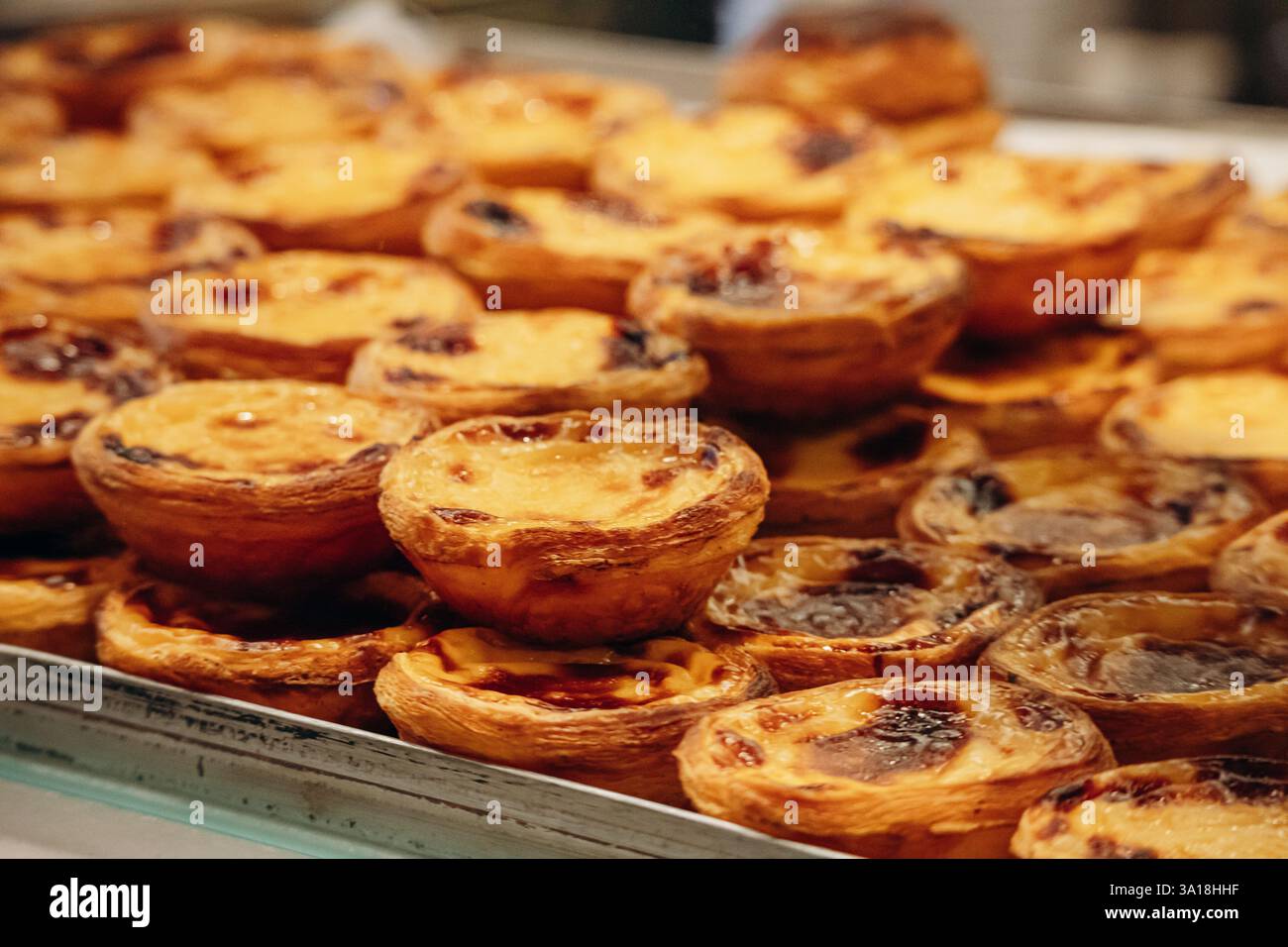 Traditional Portuguese dessert pasteis de nata, served fresh in Lisbon ...